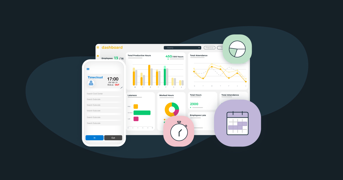 Time and attendance software with time clocks and mobile app